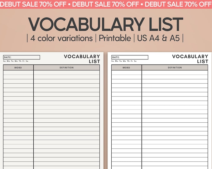 Minimal Vocabulary List Printable Vocabulary Note Worksheet Language ...