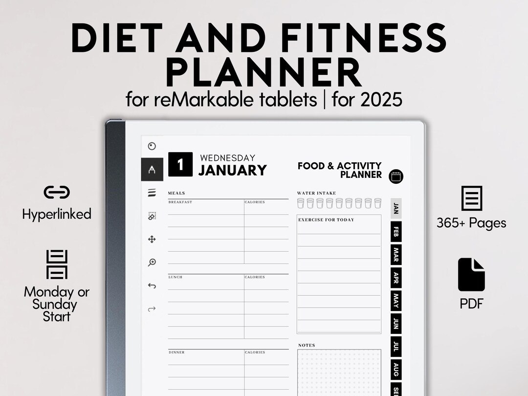 Diet and Fitness Planner for Remarkable 2 | Calorie Tracker | Exercise ...