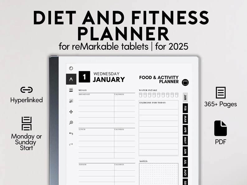 Diet and Fitness Planner for Remarkable 2 | Calorie Tracker | Exercise ...