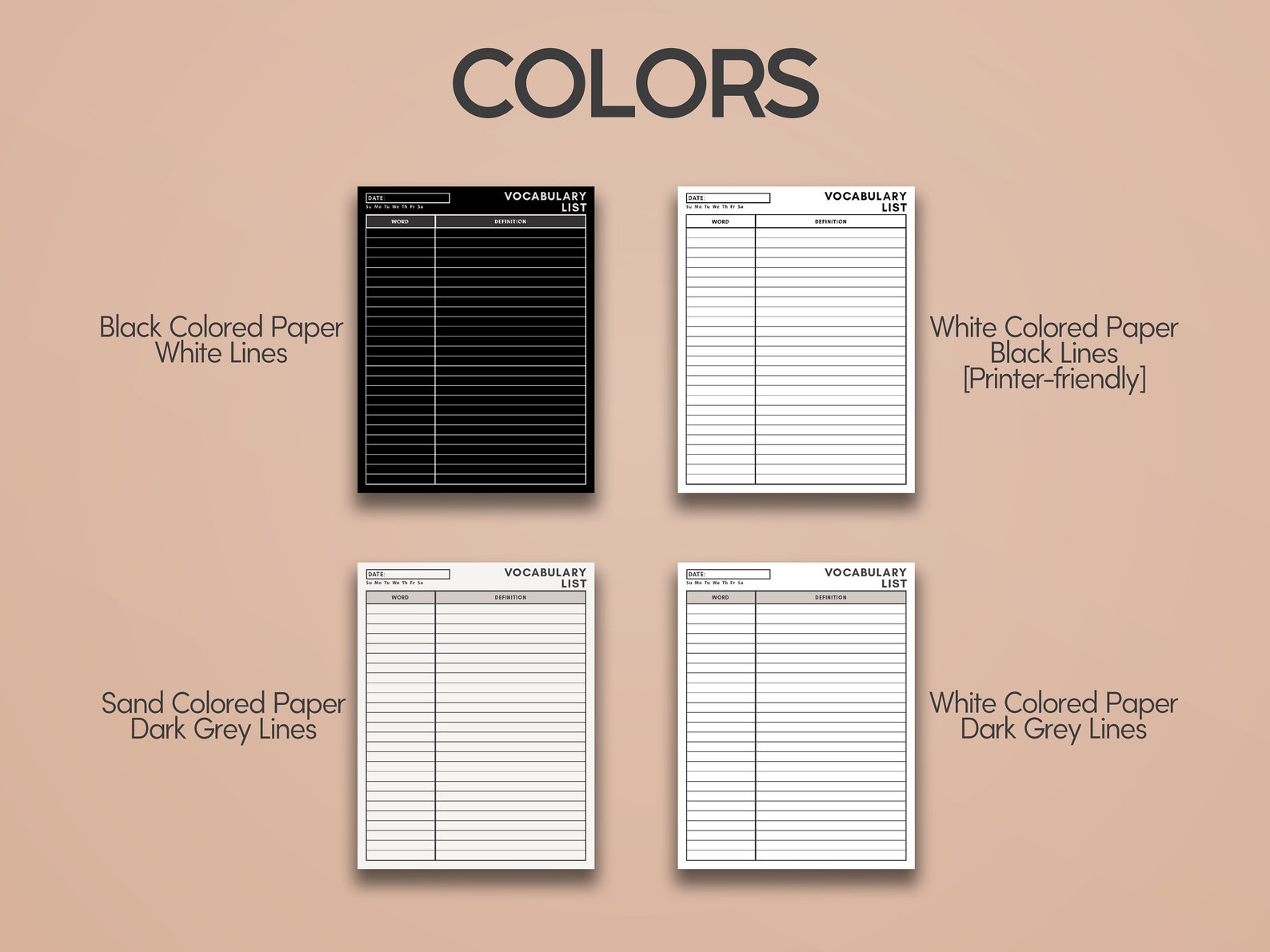 Minimal Vocabulary List Printable | Vocabulary Note Worksheet ...