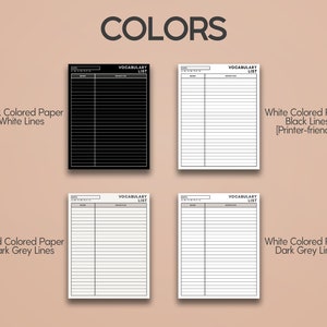 Minimal Vocabulary List Printable | Vocabulary Note Worksheet ...