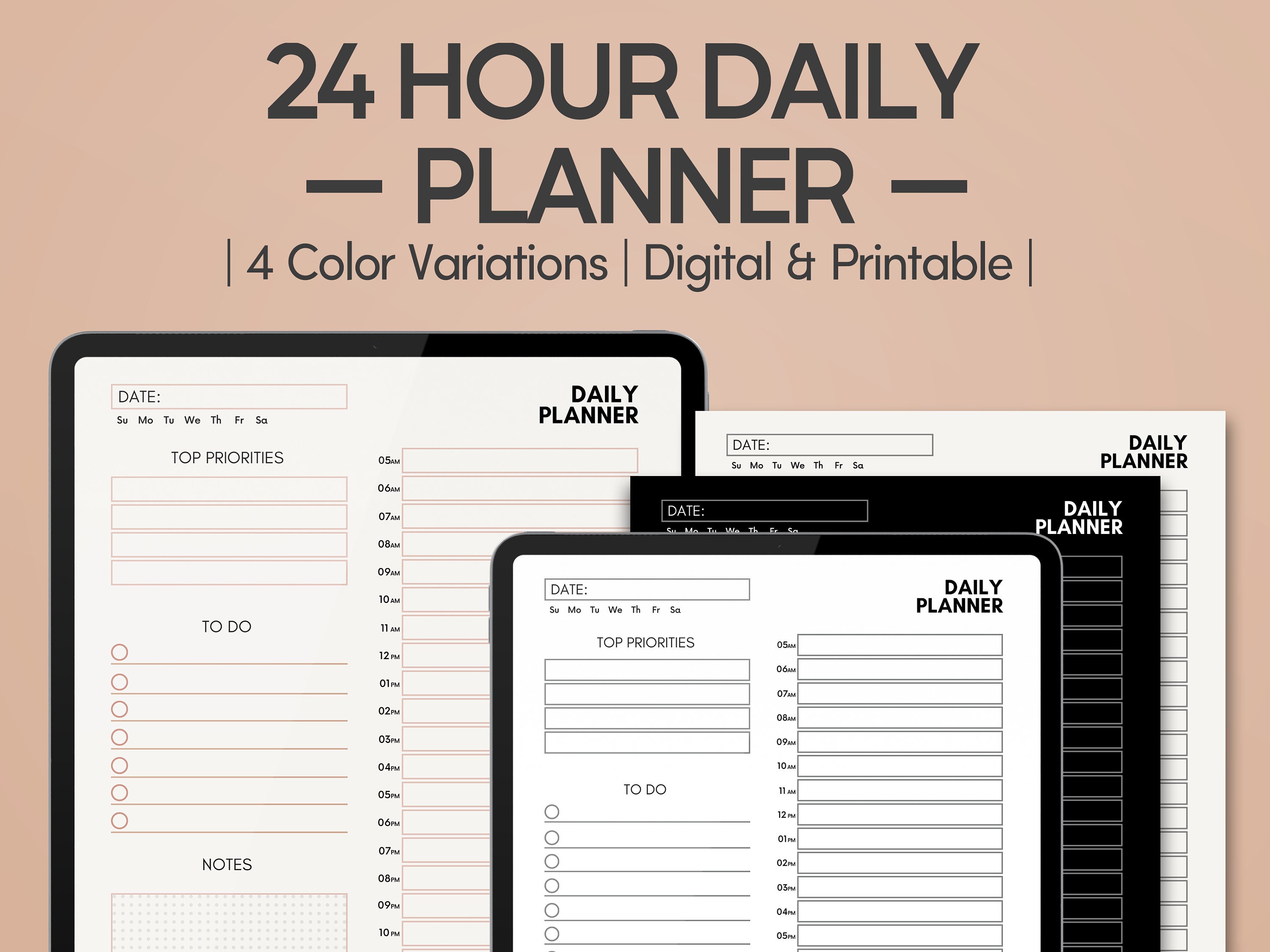 24 Daily Hour Planner Printable Daily Planner Time - Etsy