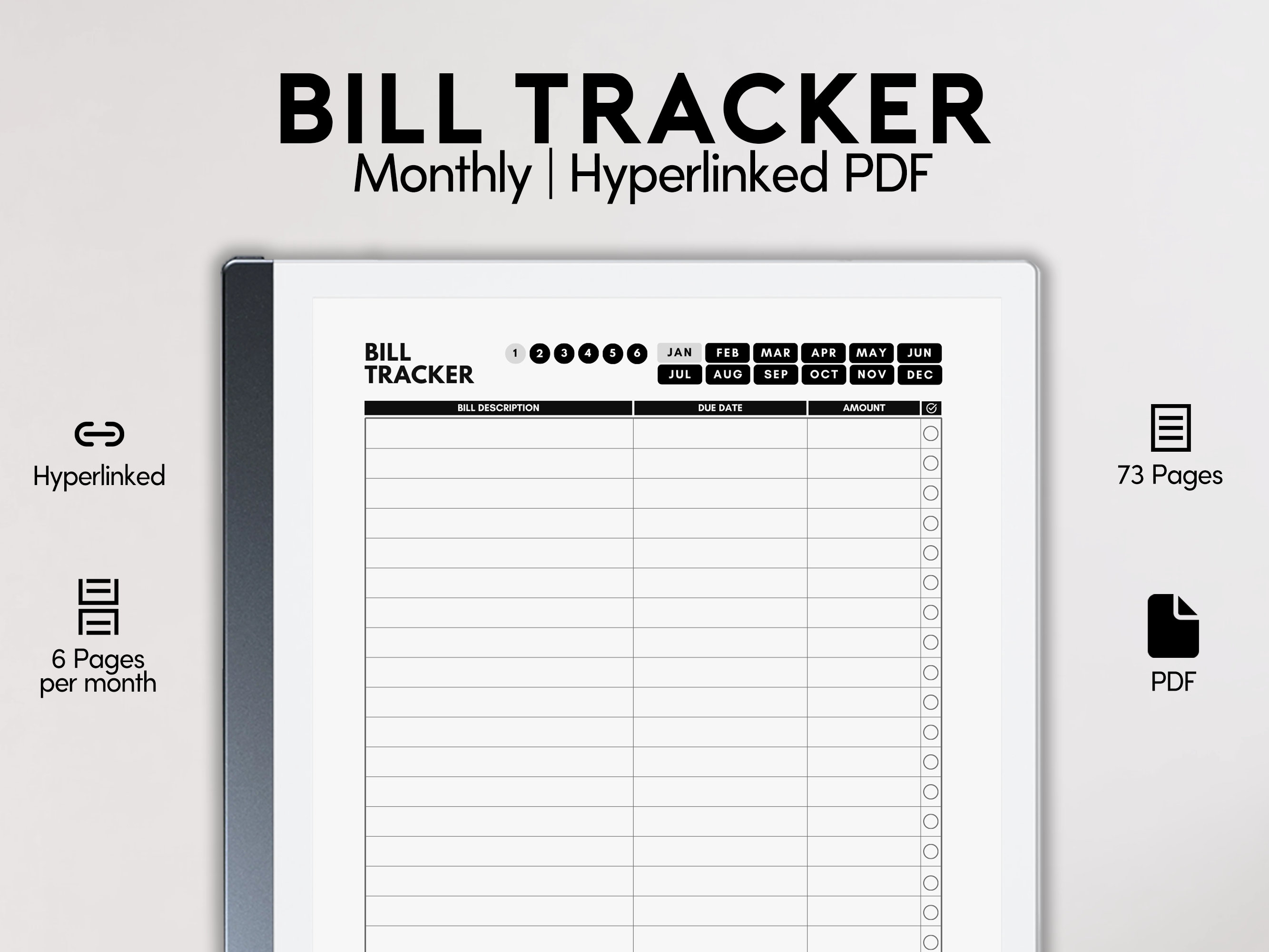 Monthly Bill Tracker | Fits Remarkable 2 Template | Payment Tracker ...