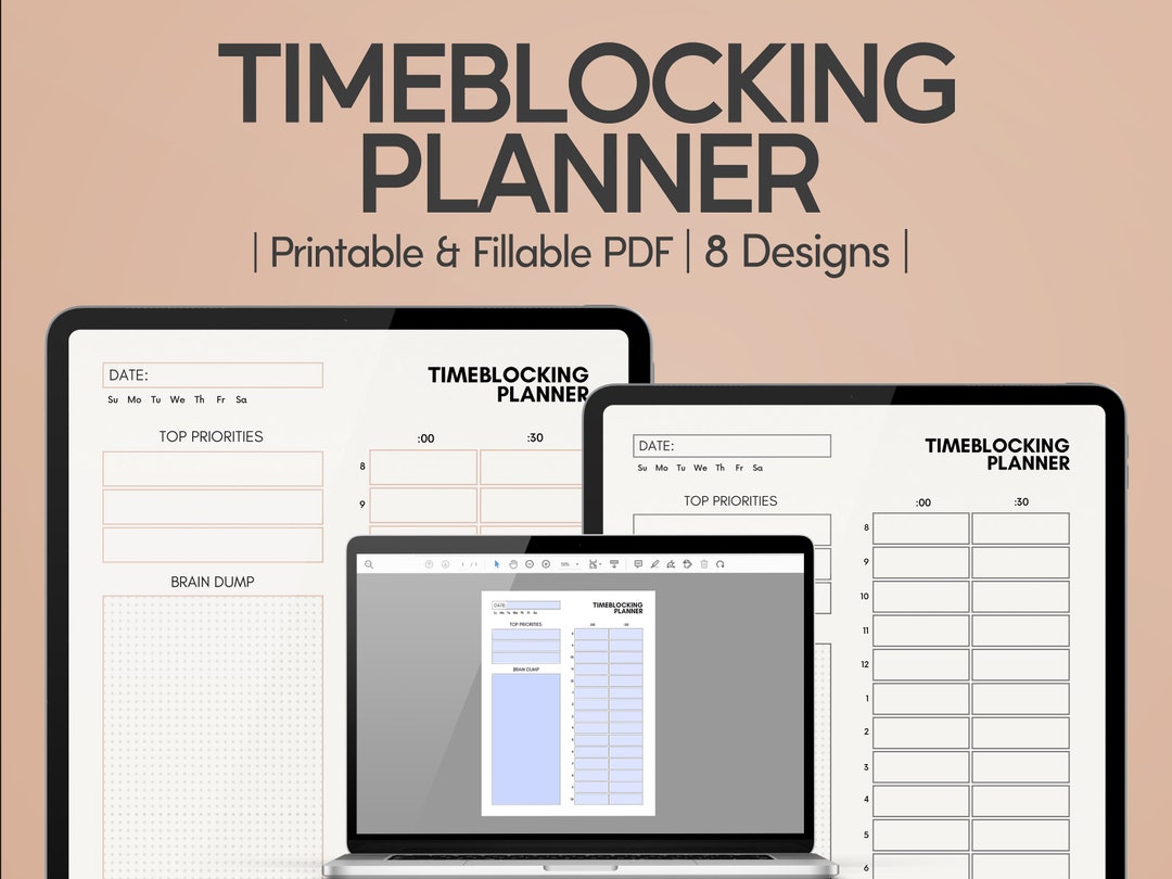 Timeblocking Printable and Fillable PDF | Time Block Journal | Daily ...