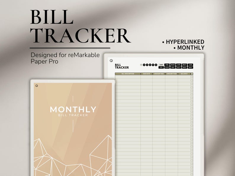 Monthly Bill Tracker for Remarkable Paper Pro | Digital Payment Tracker ...