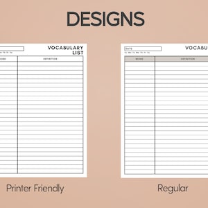 Minimal Vocabulary List Printable | Vocabulary Note Worksheet ...