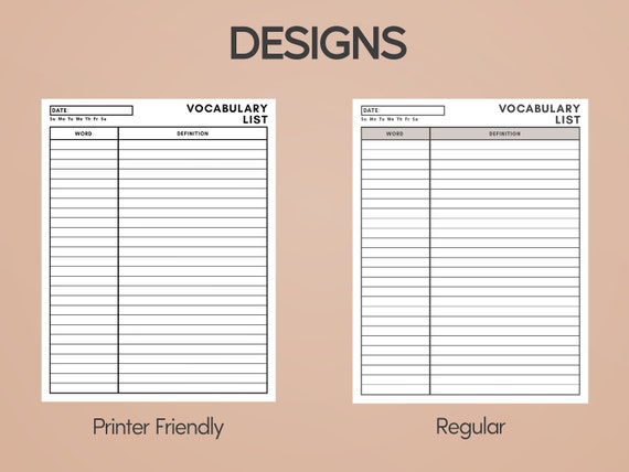 Vocabulary Chart Template