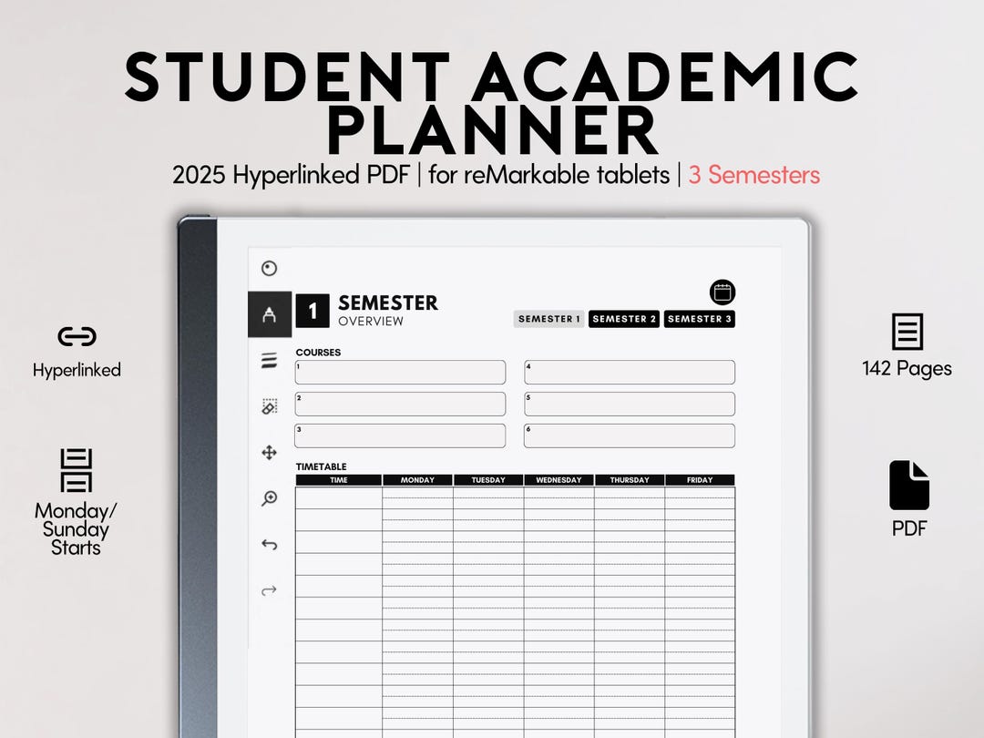 Student Academic Planner for Remarkable 2 | Midyear Academic Hyperlink PDF Fits Remarkable ...