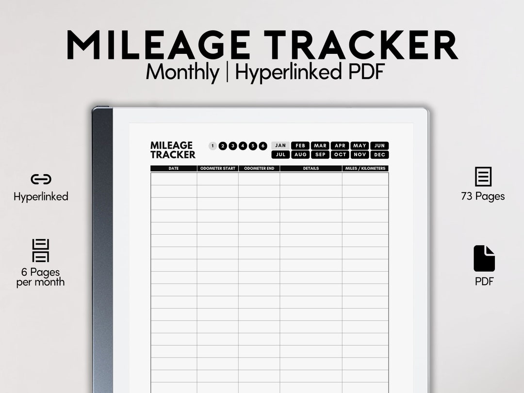 Monthly Mileage Tracker | Fits Remarkable 2 | Business Tracker Template ...