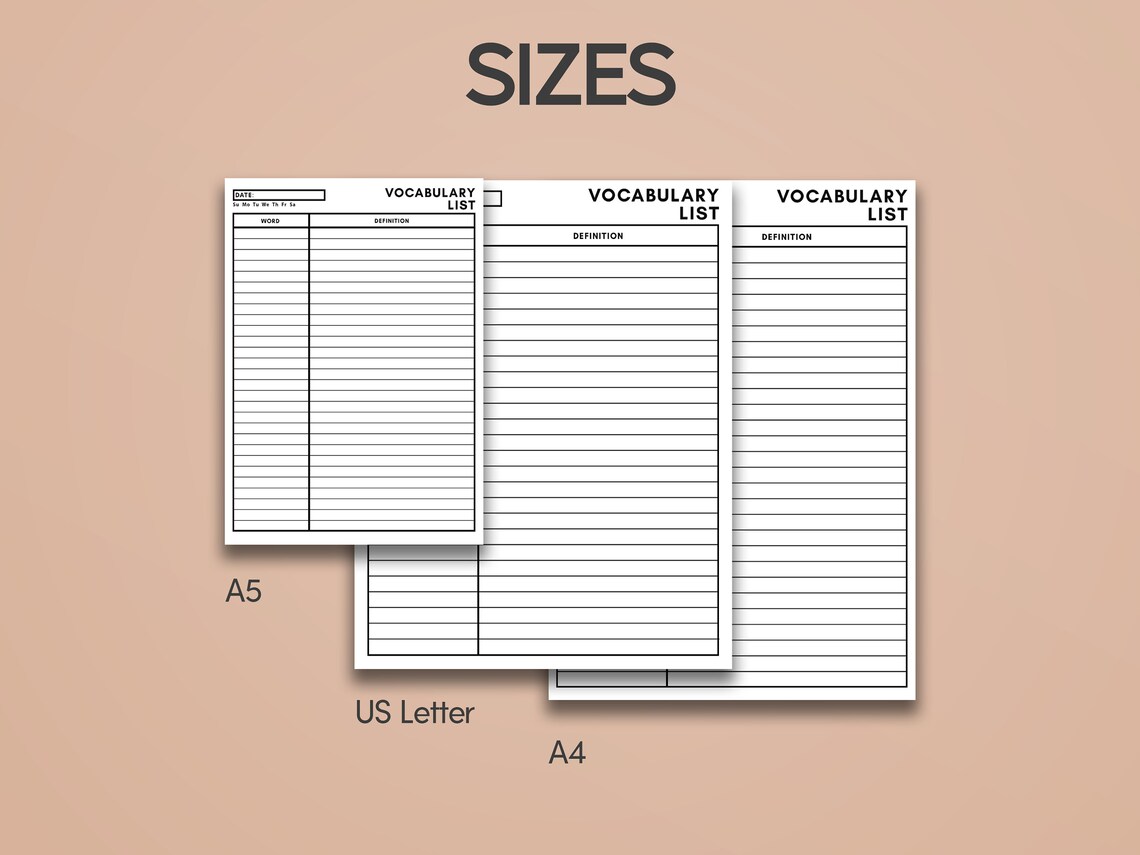 Minimal Vocabulary List Printable | Vocabulary Note Worksheet ...