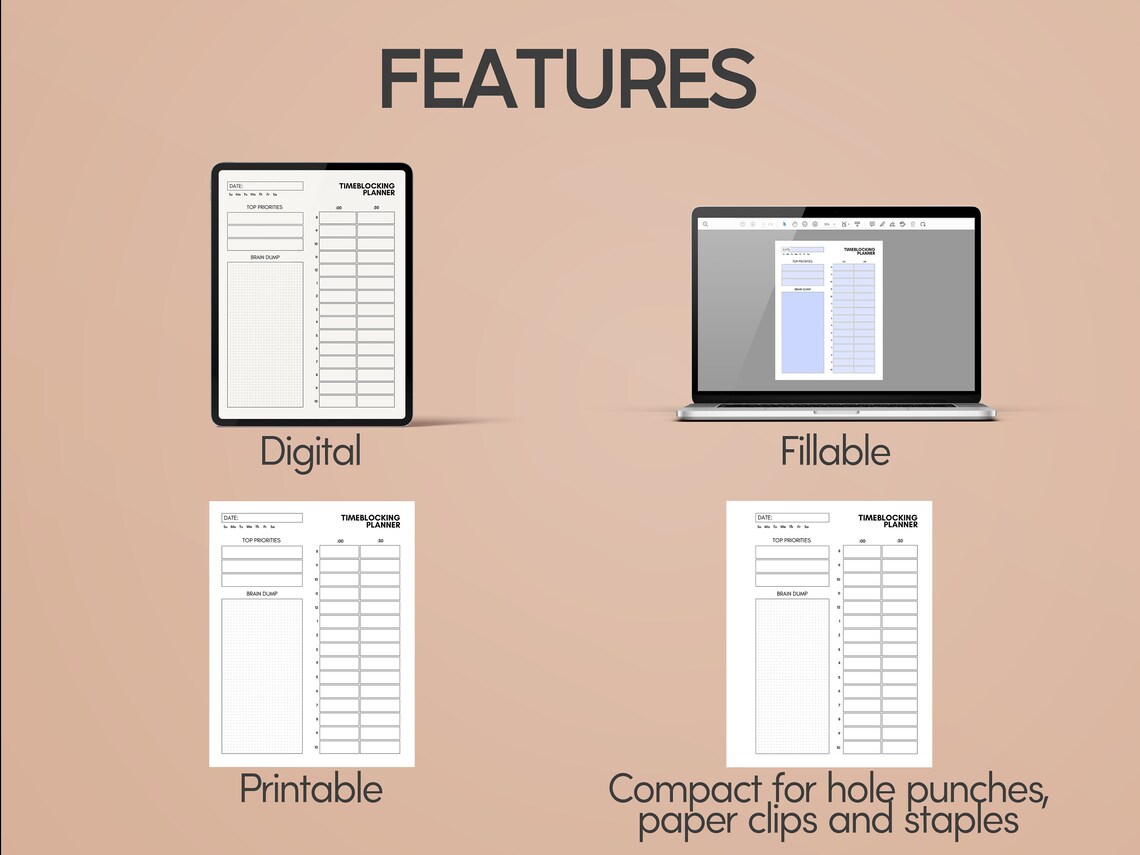 Timeblocking Printable and Fillable PDF Time Block Journal Daily ...