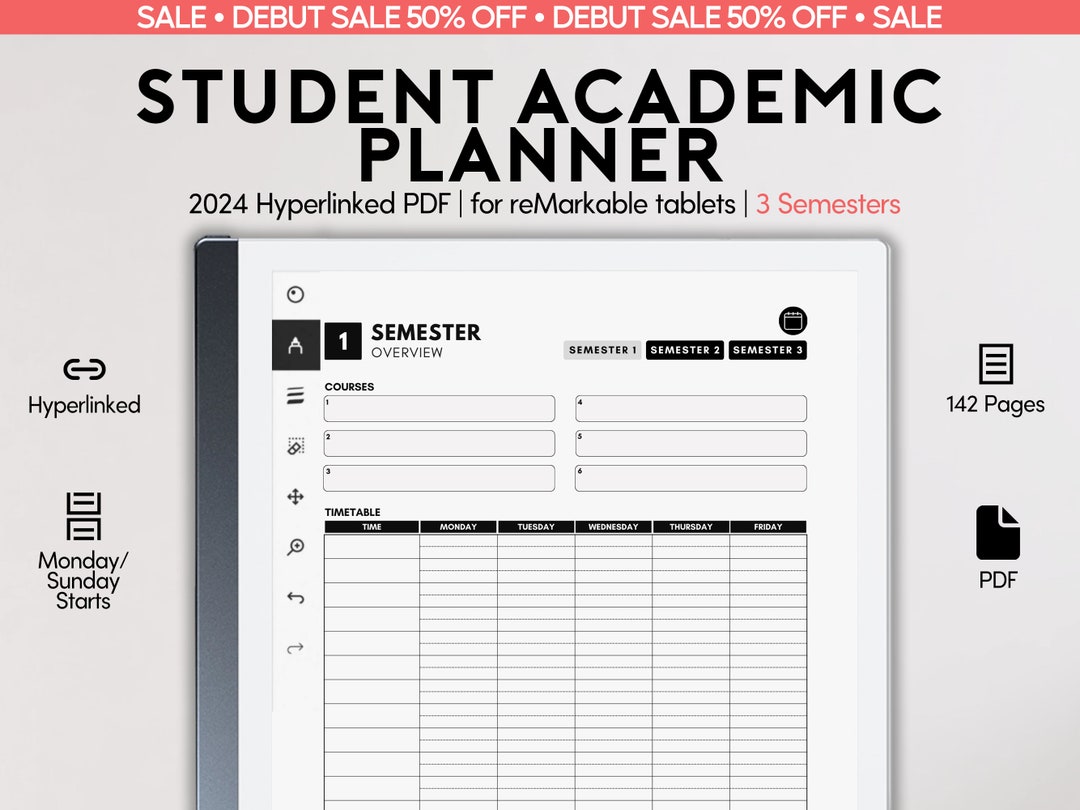 Student Academic Planner 2024 for Remarkable 2 Project Planner ...