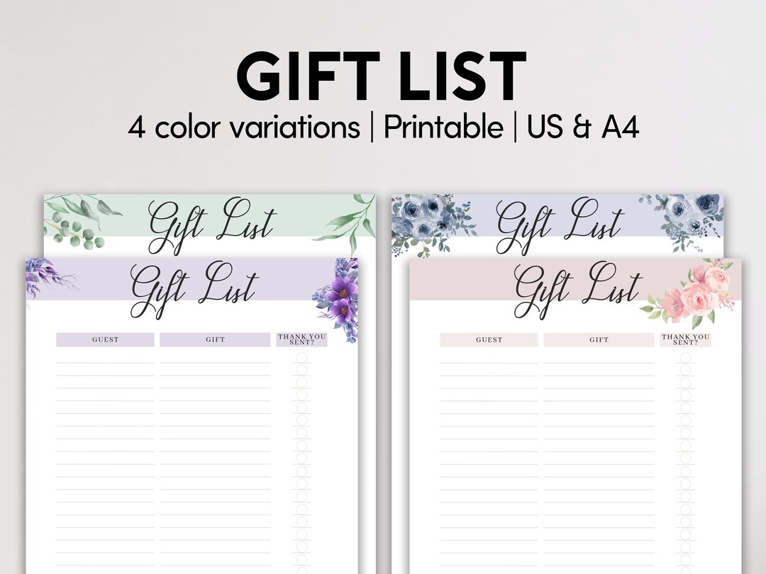 Bridal Shower Gift List | Wedding Gift Tracker | Baby Shower Gift Log ...