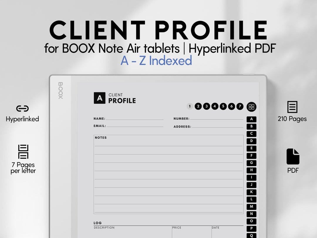 Client Profile Book for BOOX Note Air | Digital Client Intake & Follow ...
