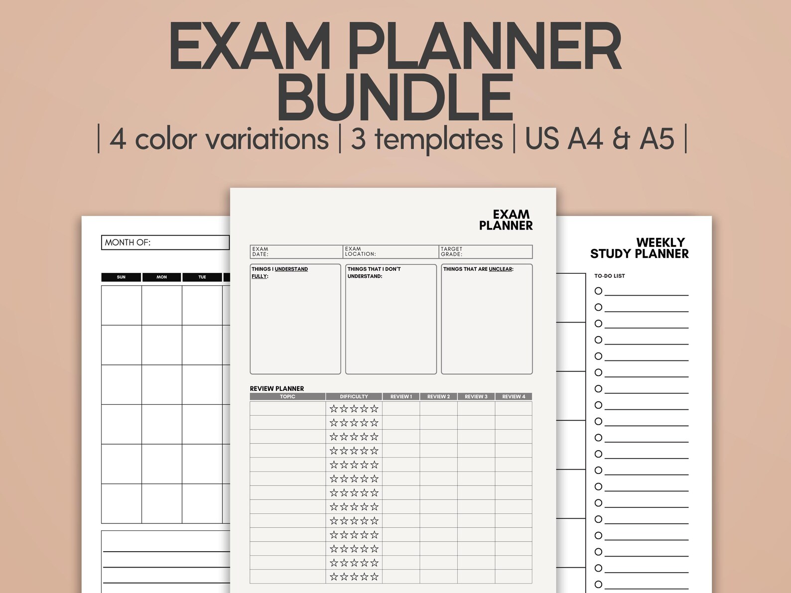 Exam Prep Bundle | Student Study Tracker | Exam Planner Study Kit ...