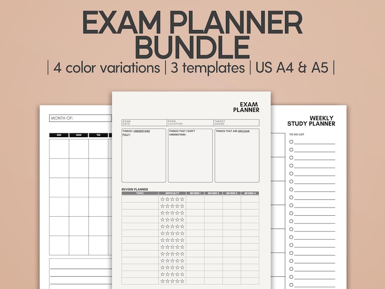 Exam Prep Bundle | Student Study Tracker | Exam Planner Study Kit ...
