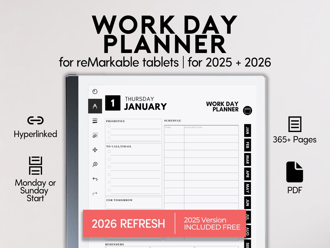 Daily Workday Planner for Remarkable 2 | Schedule Organizer | Business ...