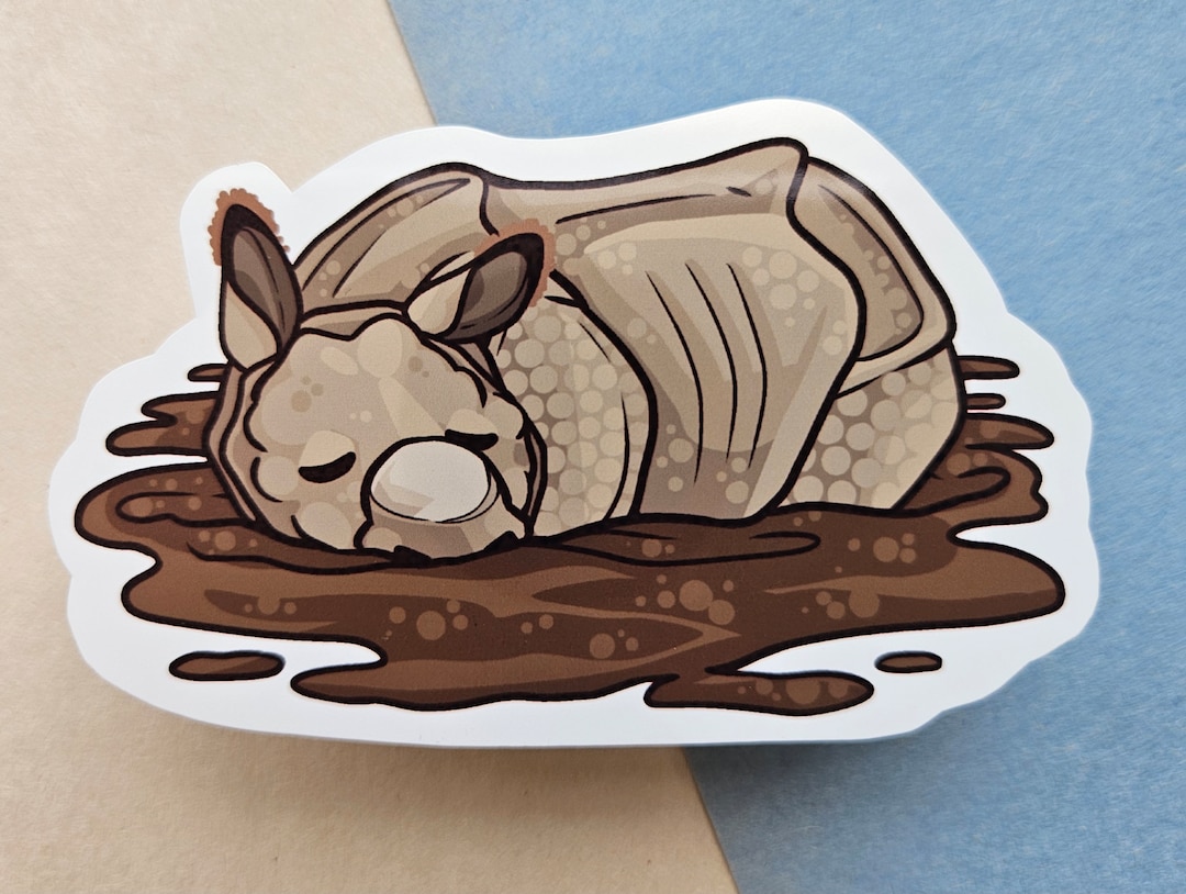 Sleeping Rhino in A Mud Puddle Sticker - Etsy
