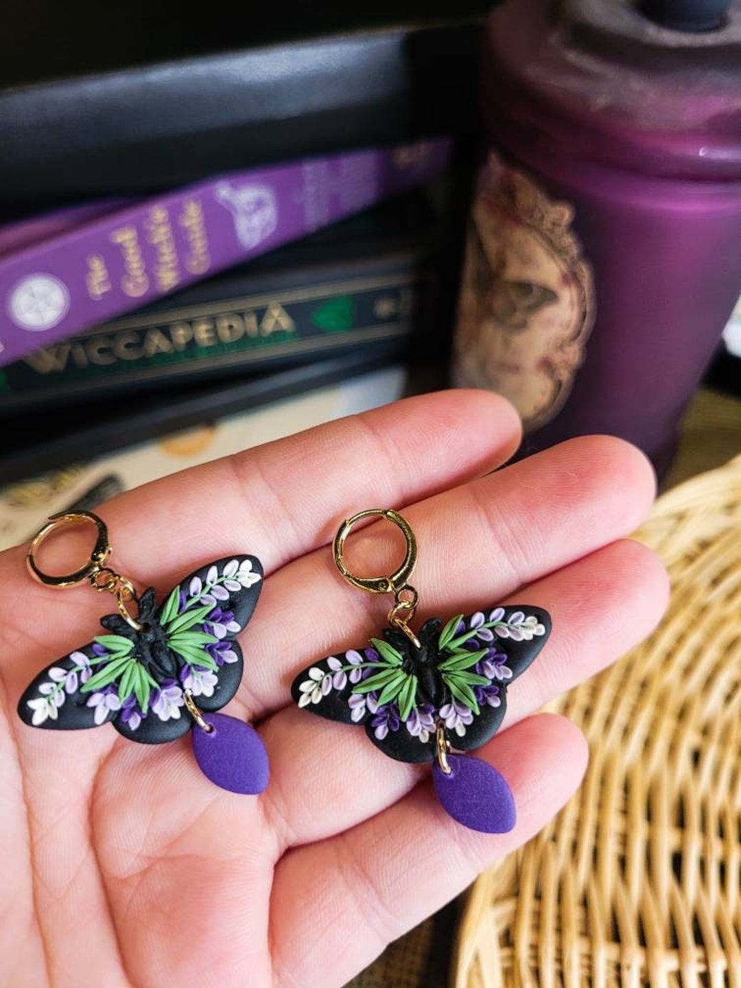 Lady Lavender Witchy Moth Dangles Cottagecore Statement Earrings - Etsy