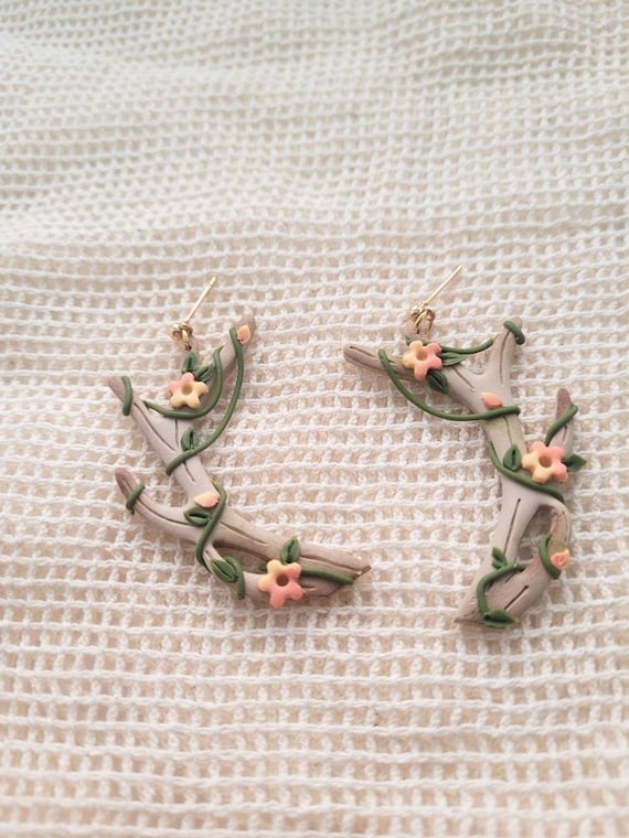 Woodland Deer Antler Dangles Cottagecore Polymer Clay | Etsy