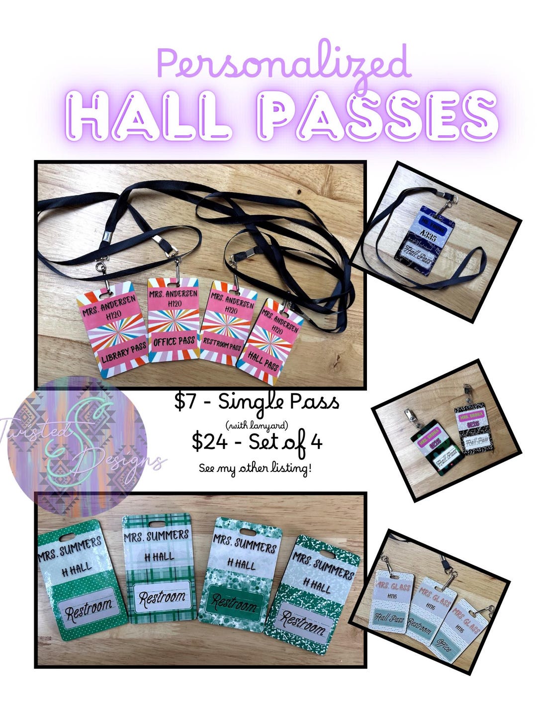Personalized Teacher Hall Pass With Lanyard | 3.8” X 2.4” | Custom ...