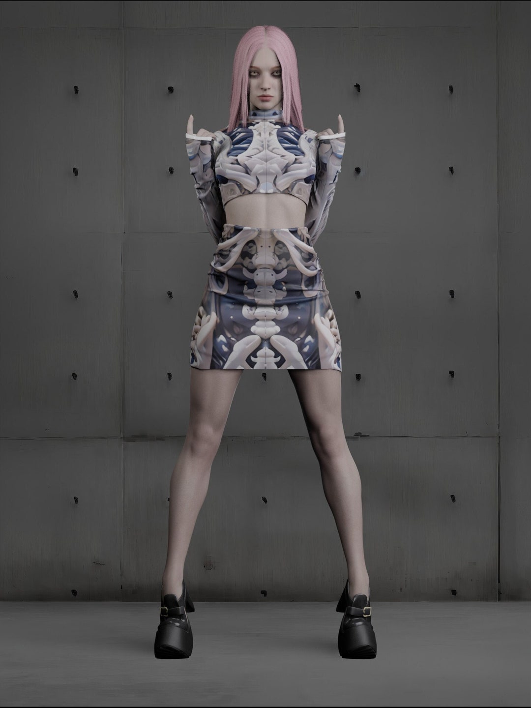 Rave Party Skeleton Crop Top Set for Women (custom Fit Available ...