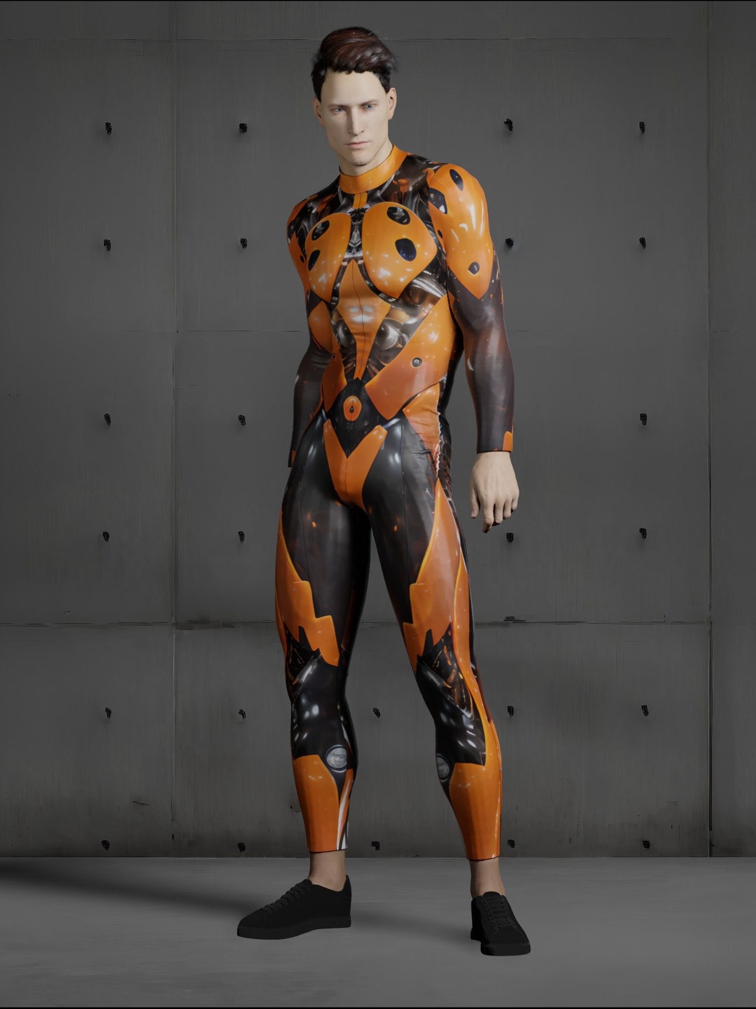 Superhero Armor Costume Men Orange, Rave Costume Men, Carnival Bodysuit ...
