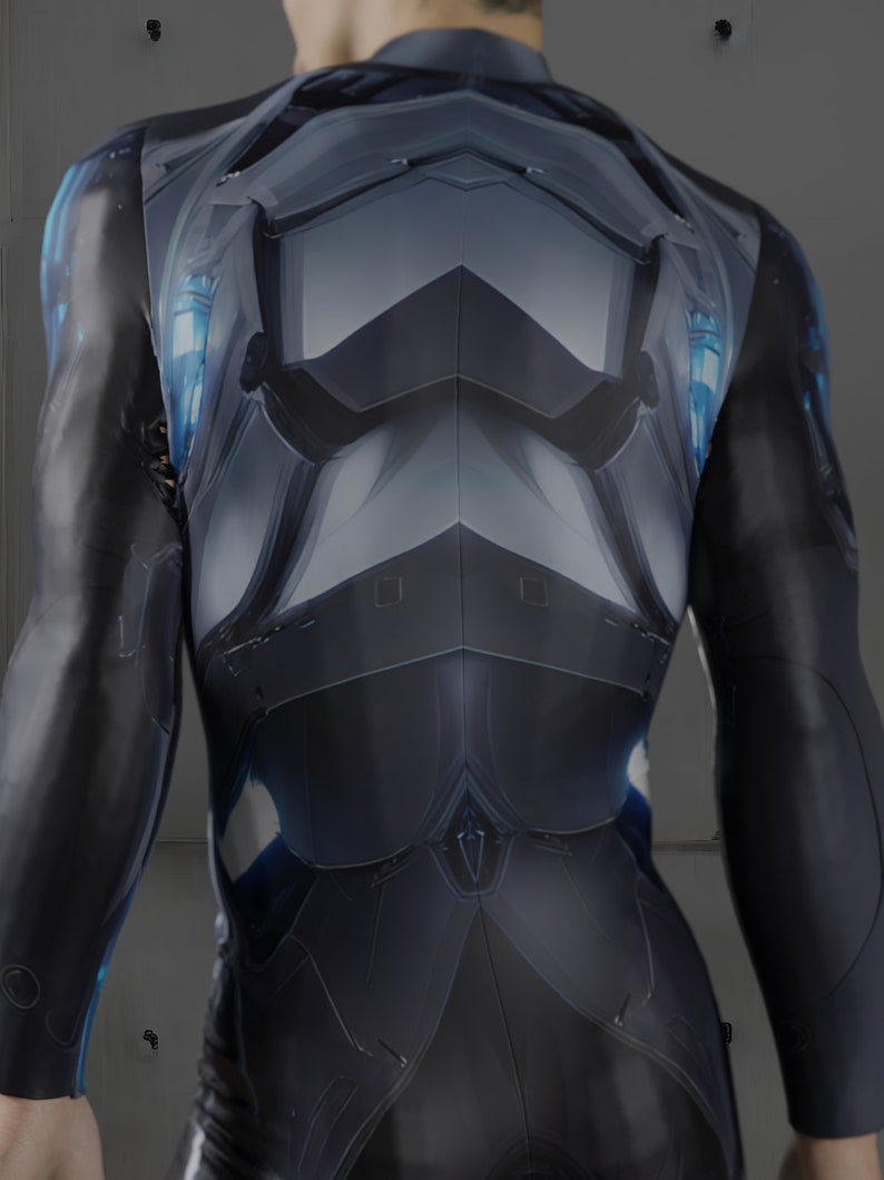 HAUTICO Futuristic Cyborg Armor Costume for Men, Blue Rave Party Outfit ...