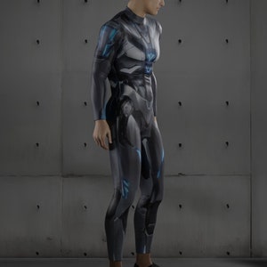 HAUTICO Futuristic Cyborg Armor Costume for Men, Blue Rave Party Outfit ...