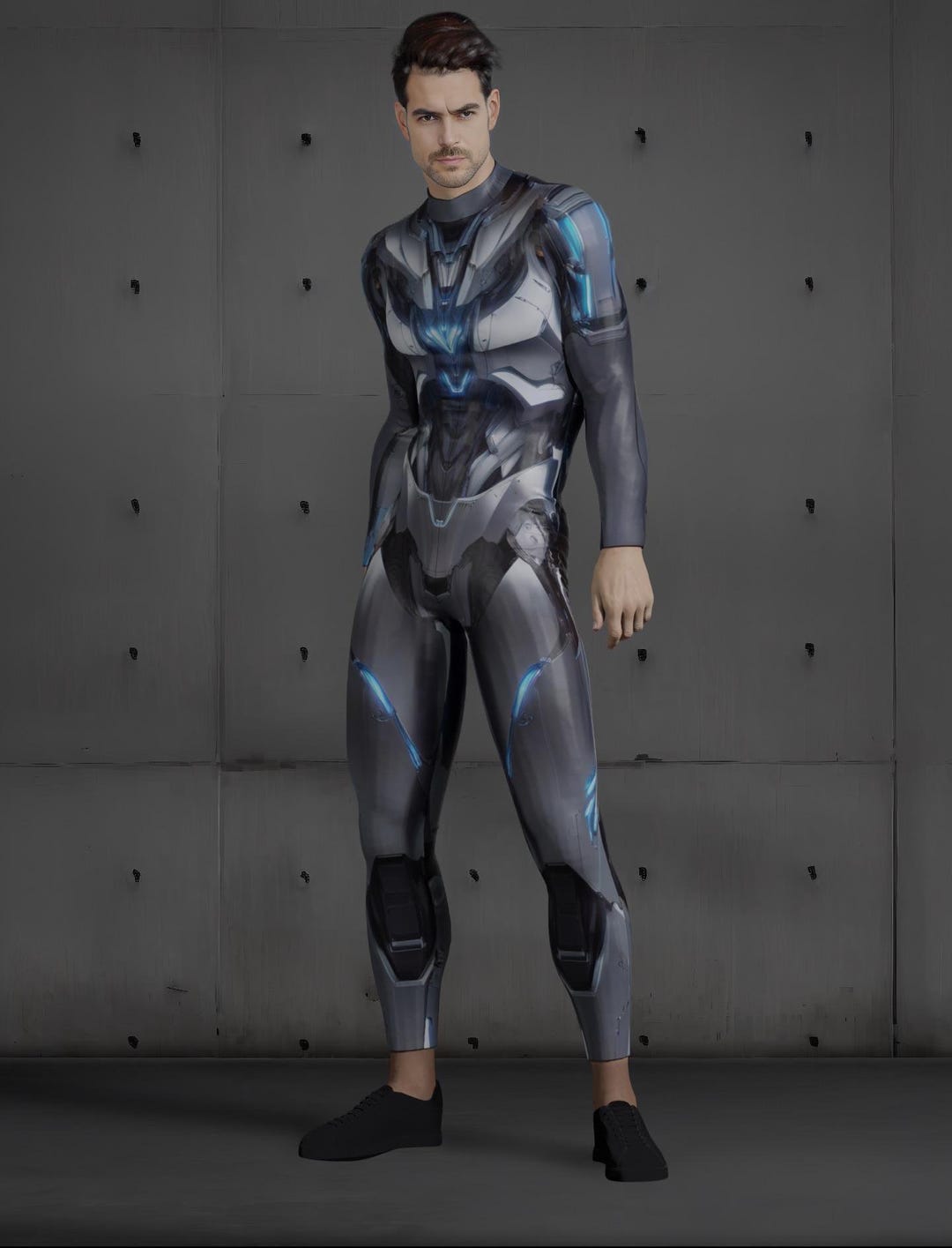 HAUTICO Futuristic Cyborg Armor Costume for Men, Blue Rave Party Outfit ...