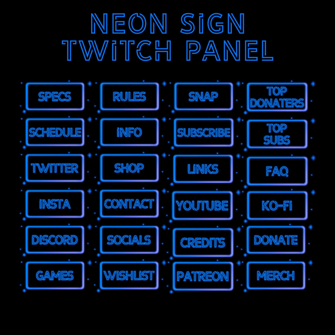 Blue Neon Twitch Panels / Twitch Info Panels / Neon Sign Twitch Overlay ...