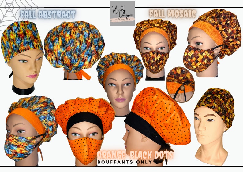 Halloween/fall Scrub Caps AND Bouffants With Buttons for - Etsy