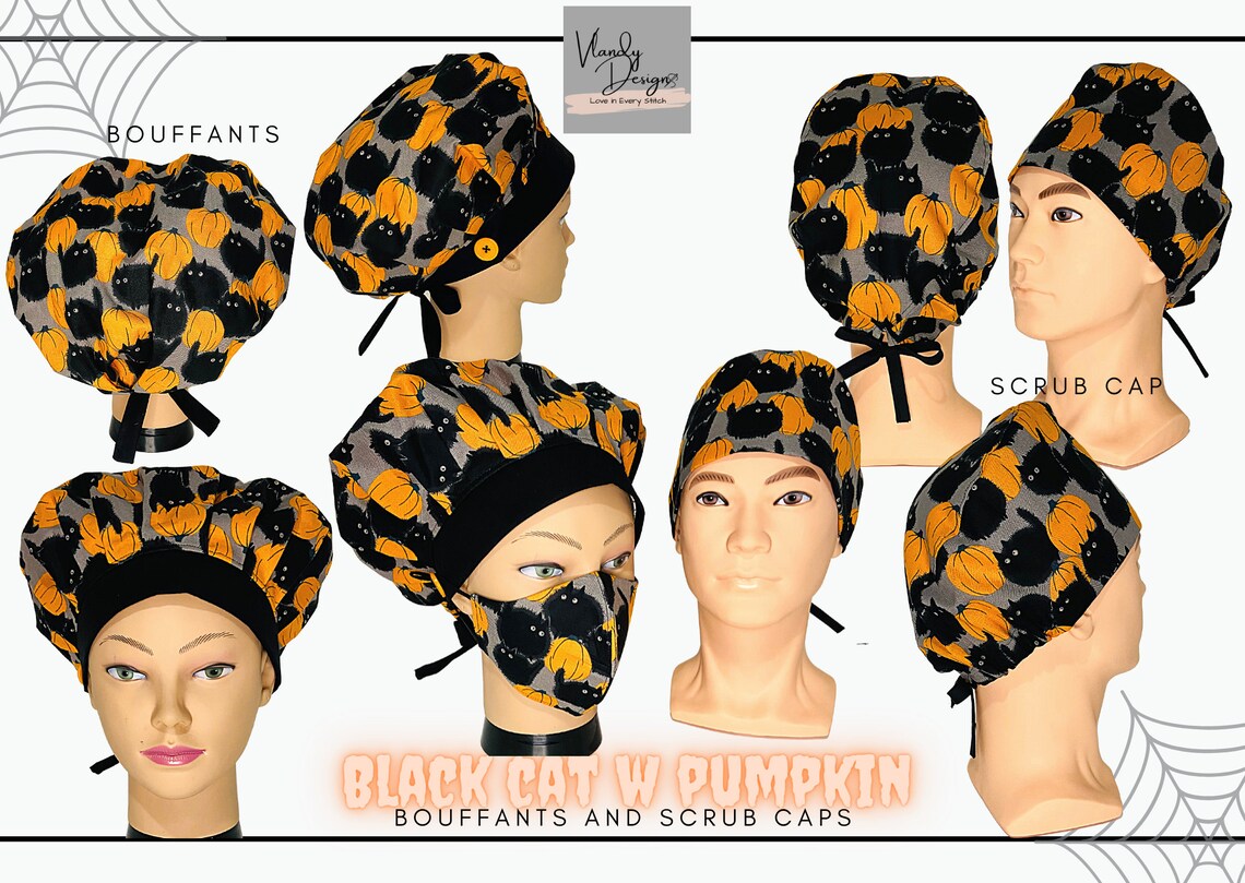 Halloween/fall Scrub Caps AND Bouffants With Buttons for - Etsy