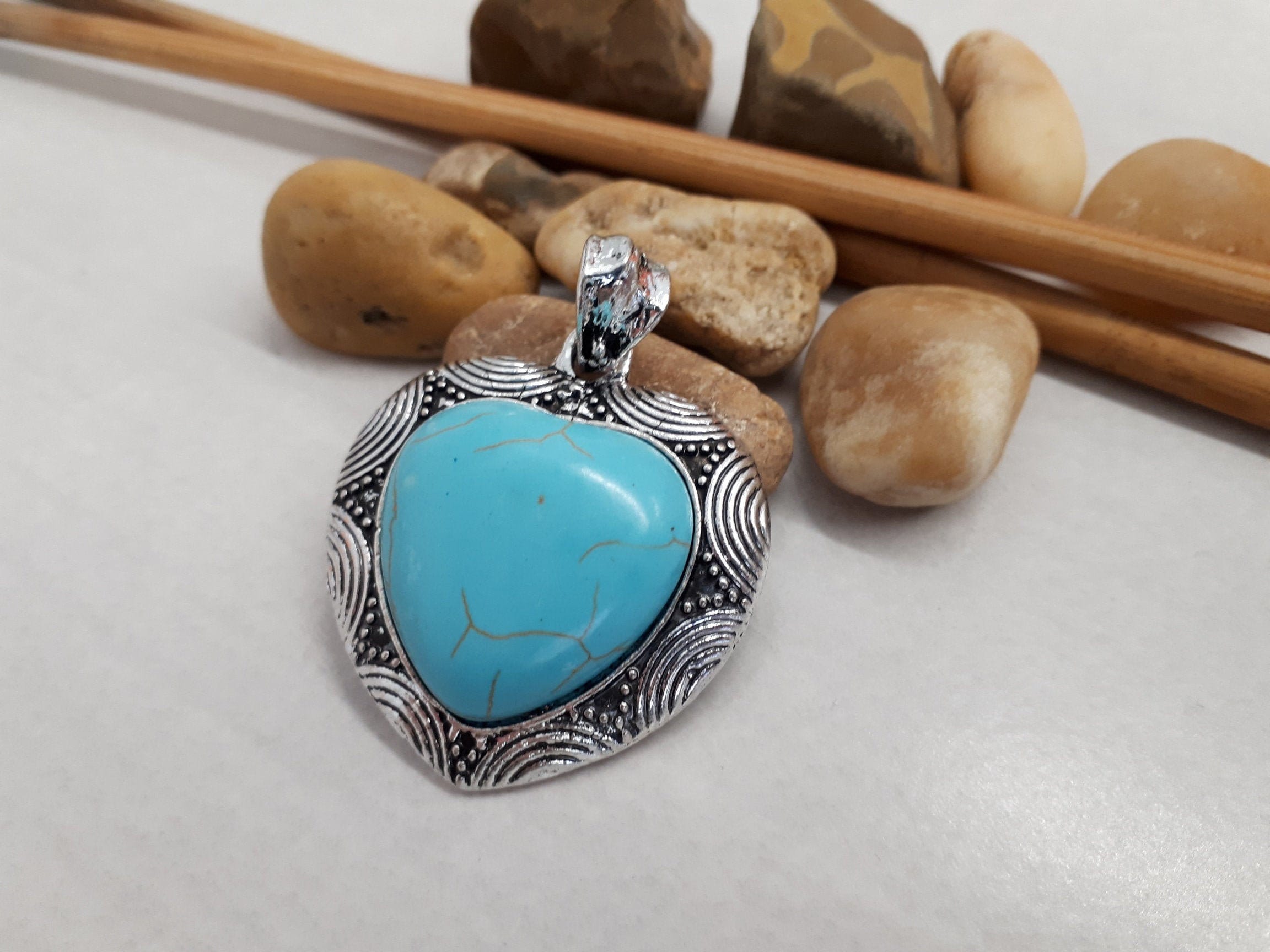 Heart Turquoise Set - Heart Turquoise Pendant Dangle Earrings - Heart ...