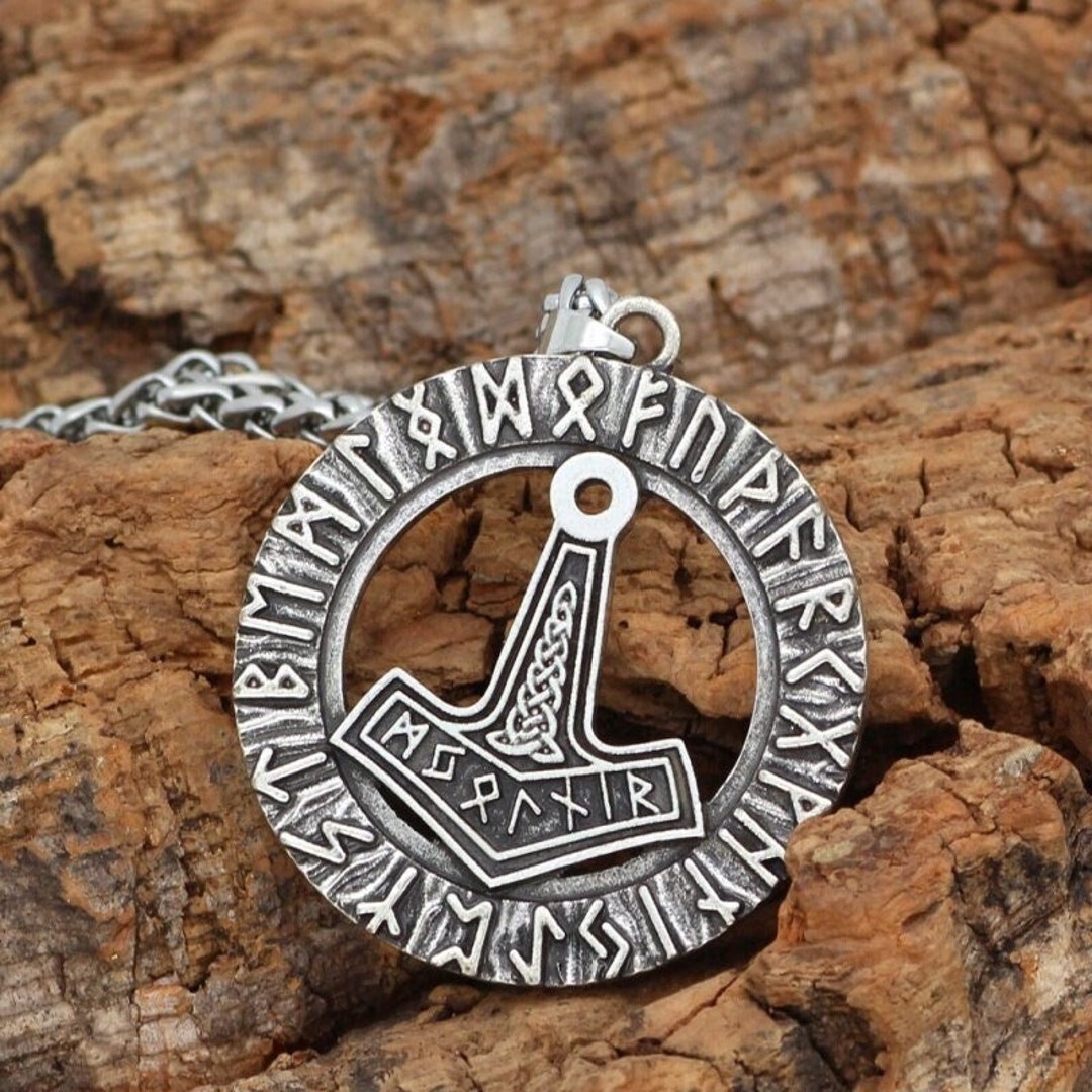 Viking Runes Necklace for Men / Silver Vikings Necklace / Pendant ...