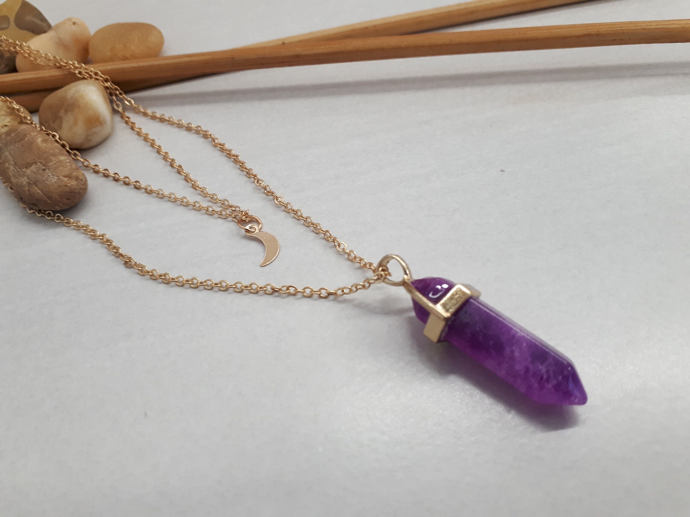 Multi Strand Gold Necklace Point Amethyst Point Pendant - Etsy