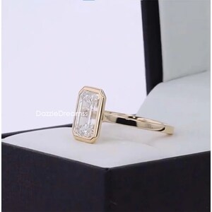 10x8mm Emerald Cut Moissanite Bezel Wedding Ring, 3.60CT Emerald ...