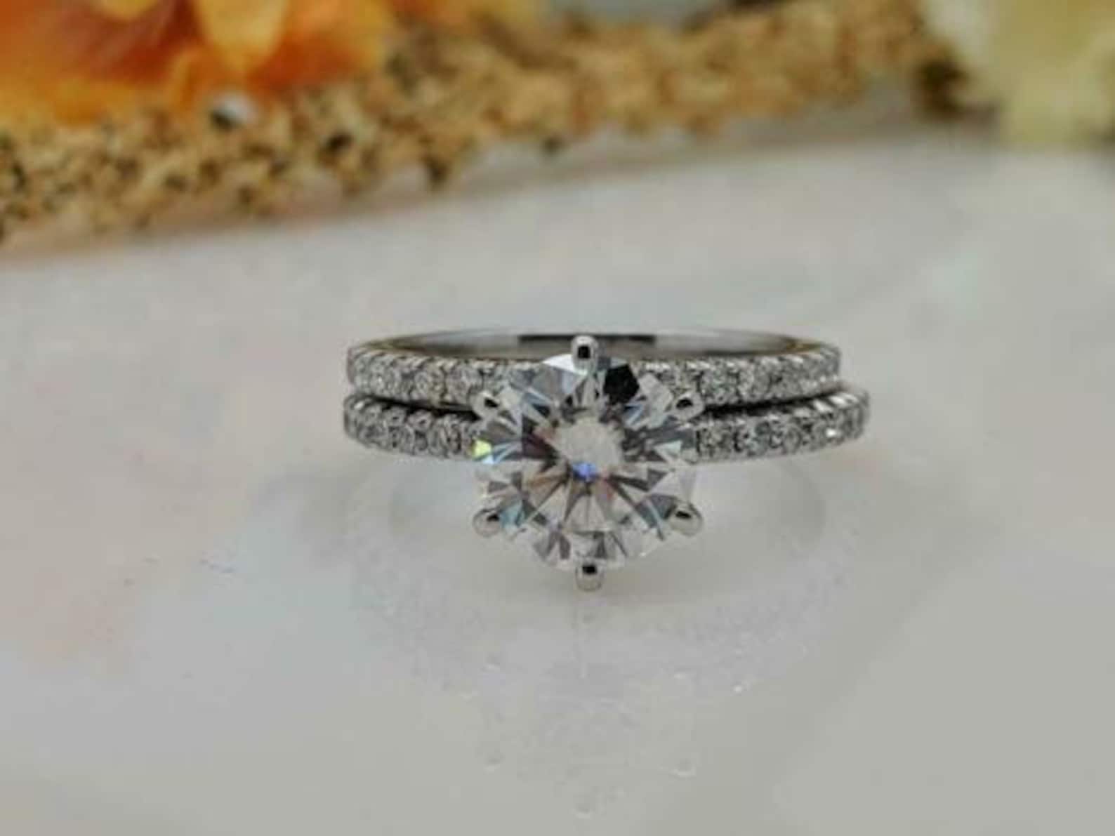 2ct Art Deco Bridal Set, 2ct Round Cut 8mm Moissanite Engagement Ring ...