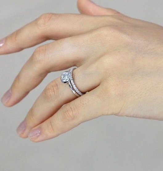 14K Solid White Gold Wedding Ring Set 1.50CT Round Lab - Etsy