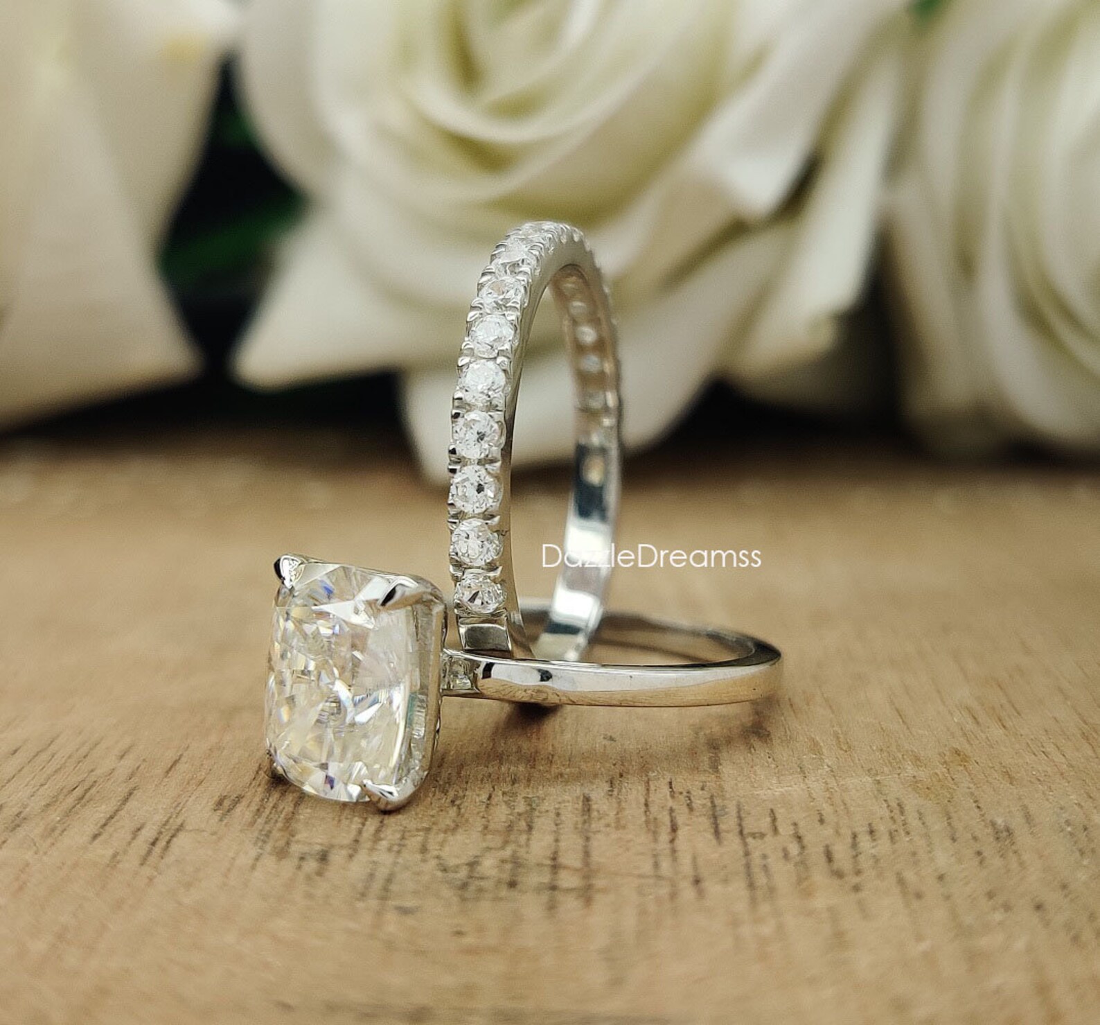 2.50 CT Elongated Cushion Cut White Gold Bridal Ring Set - Etsy