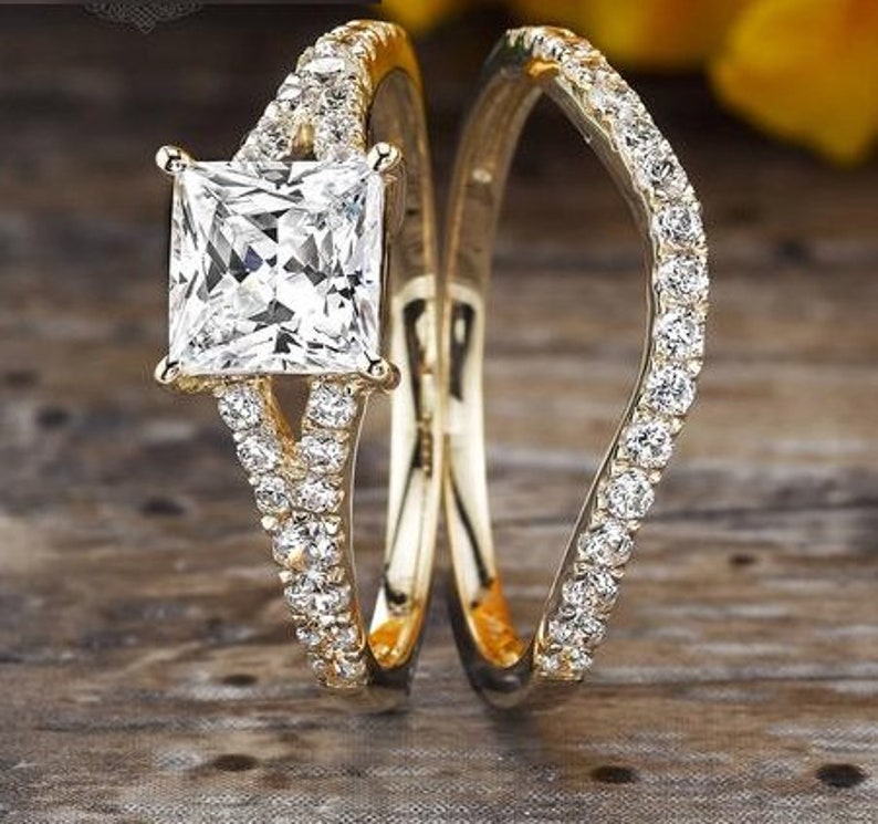Split Shank Wedding Set 1.5ct Princess Diamond Engagement - Etsy