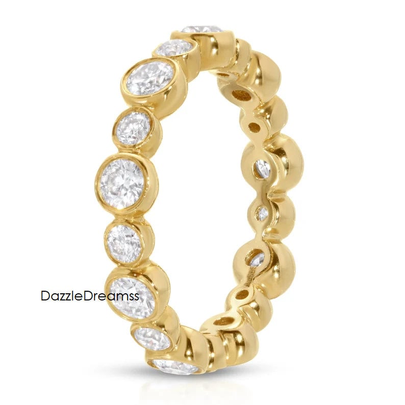 Gorgeous 1.70CT Round Cut Moissanite Bezel Set Full Eternity Band, 3MM ...