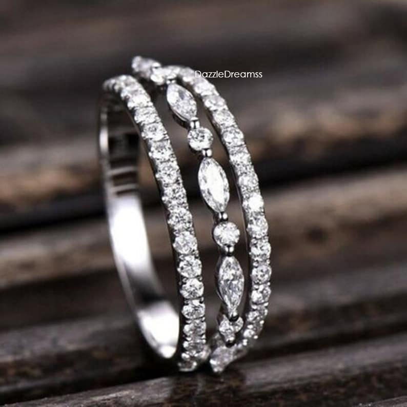 Timeless Triple Row Eternity Band 2.10 CT Round With Marquise - Etsy