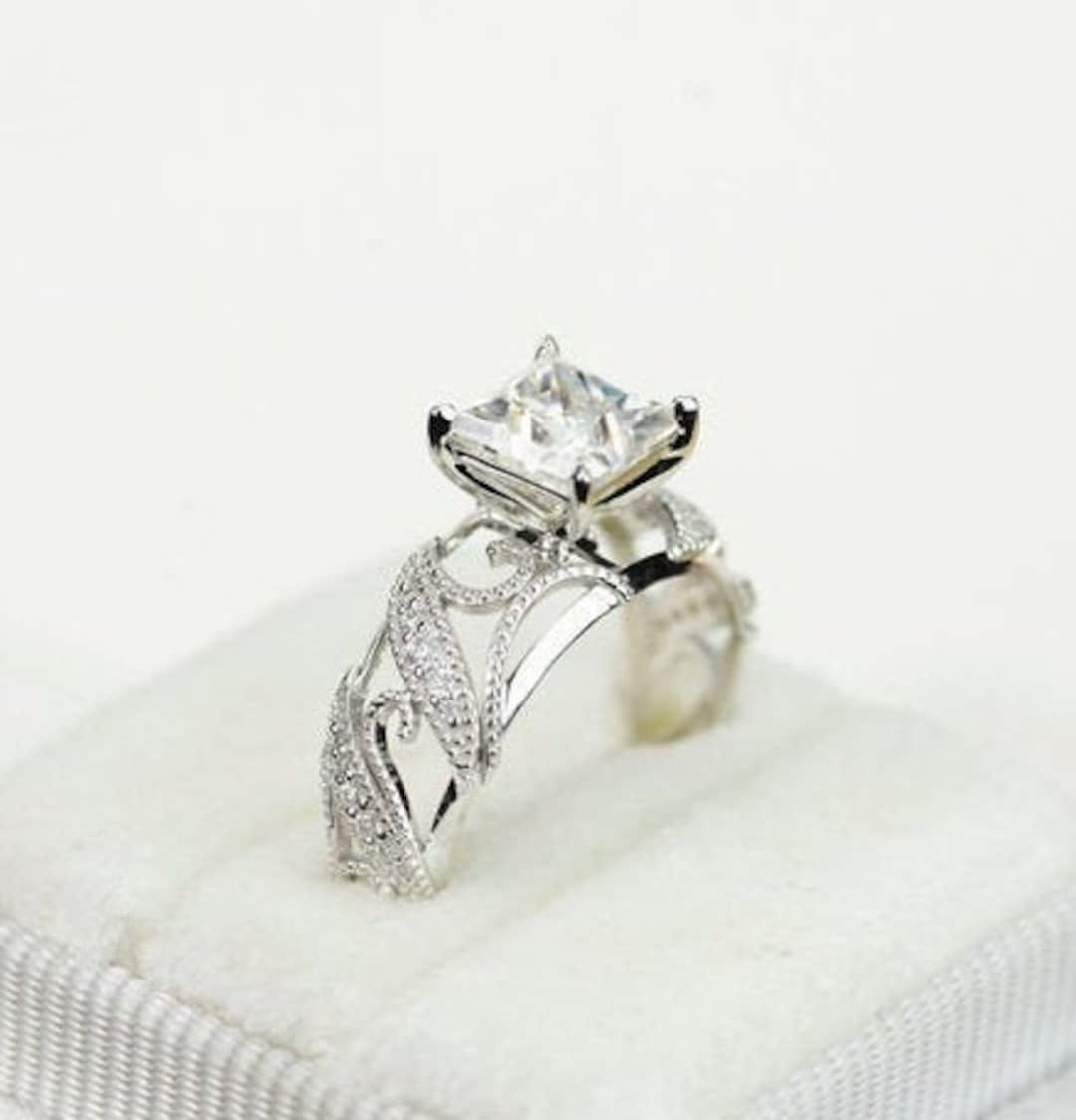 Art Deco Princess Cut Ring, 2 CT Princess Cut Moissanite Ring ...
