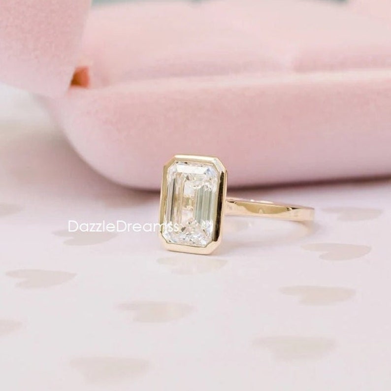 10x8mm Emerald Cut Moissanite Bezel Wedding Ring 3.60CT - Etsy