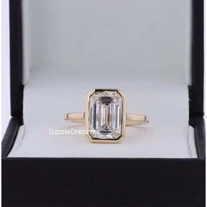 10x8mm Emerald Cut Moissanite Bezel Wedding Ring, 3.60CT Emerald ...