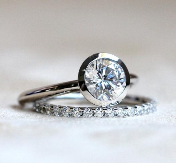 14K Solid White Gold Wedding Ring Set 1.50CT Round Lab - Etsy