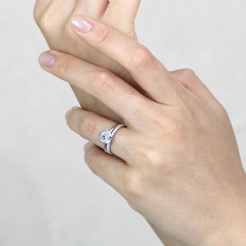 14K Solid White Gold Wedding Ring Set 1.50CT Round Lab - Etsy