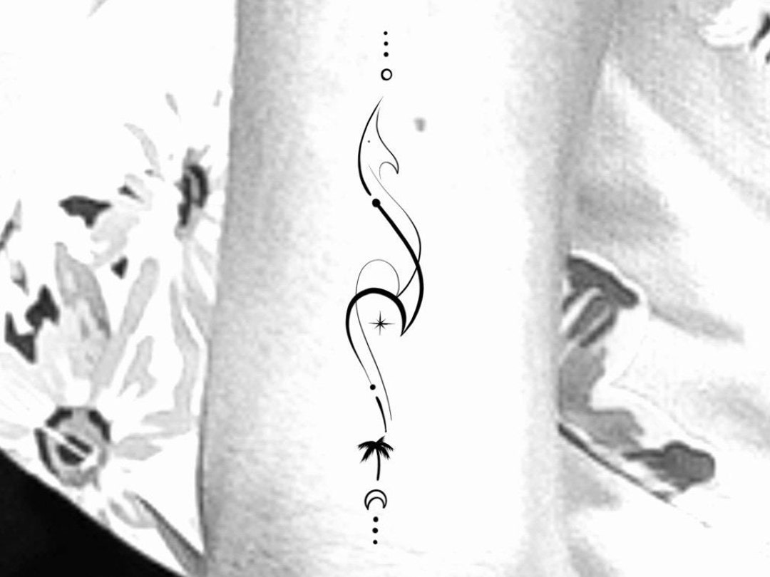 Wave Palm Tree Temporary Tattoo / Beach Tattoo / Tropical Tattoo / Moon ...