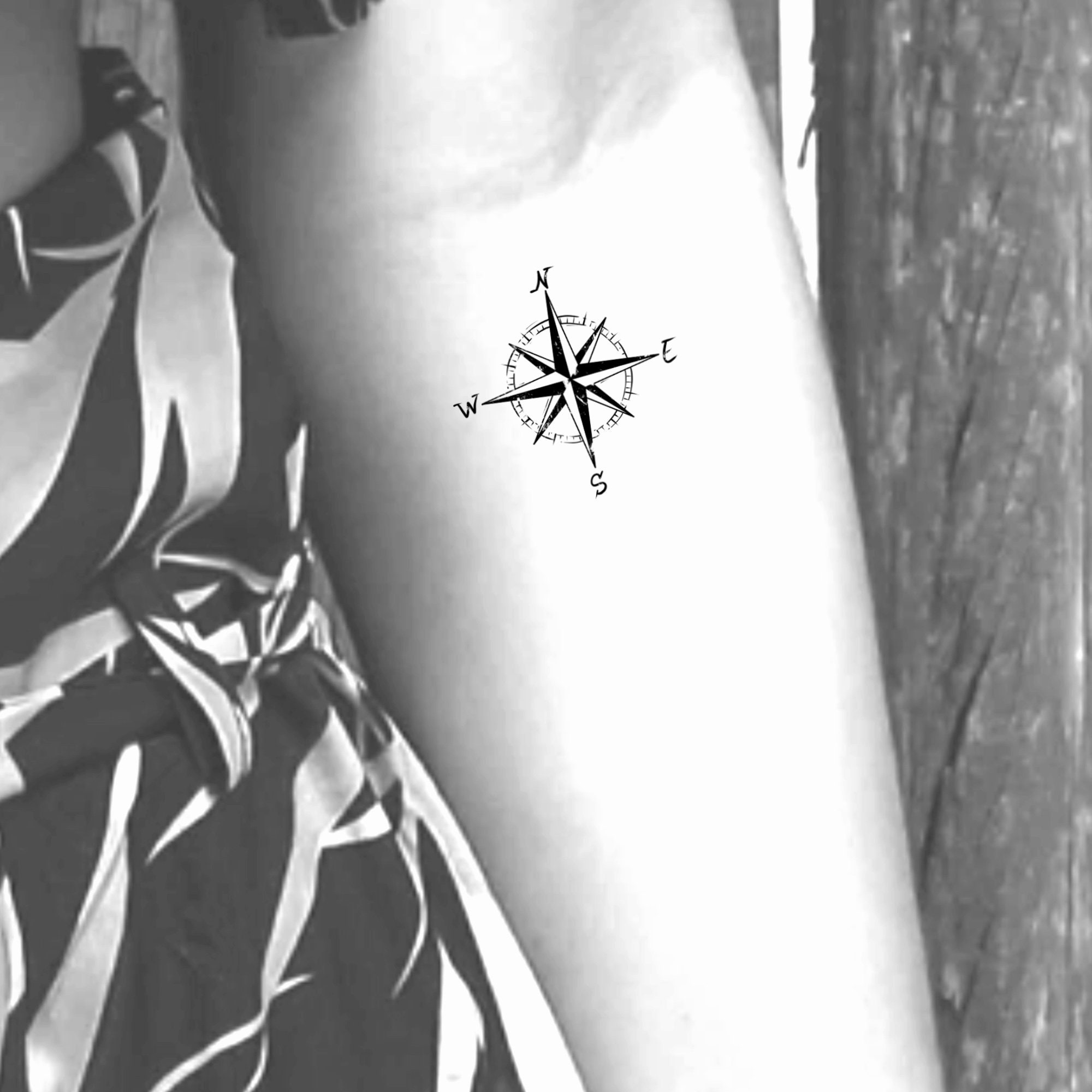 Compass Rose Black And White Tattoo